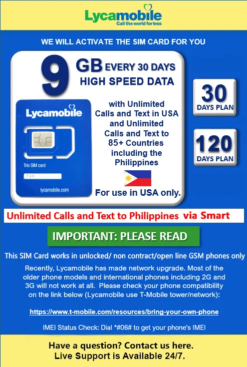 Travel SIM Card LYCA 15GB Data With Unlimited Calls Text, 03/18/2024