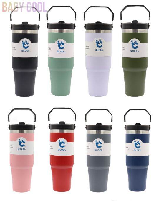 (ใหม่! แถมอุปกรณ์) แก้วเก็บอุณหภูมิร้อน/เย็น Qcool รุ่นมีหูหิ้ว ขนาด 900ml. | Lazada.co.th