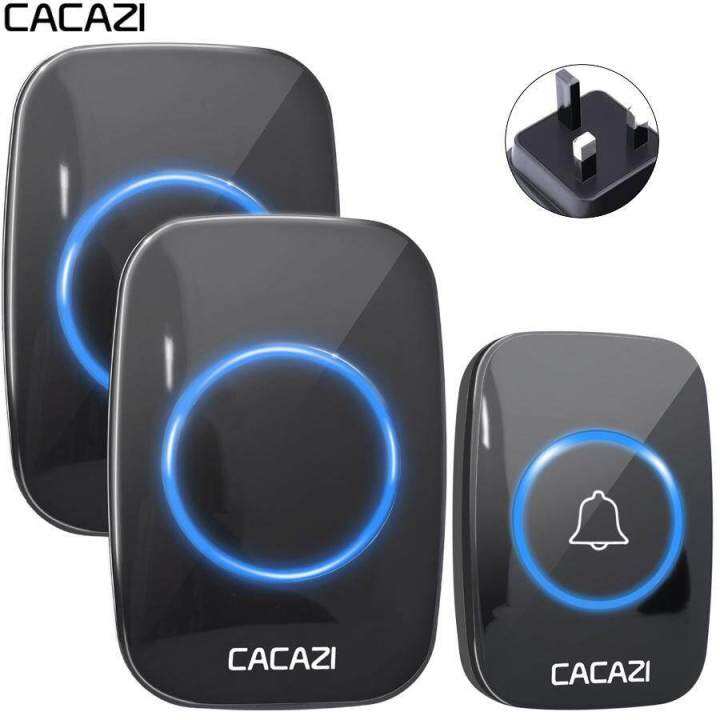 CACAZI Wireless Doorbell 3 Pin UK Plug, 5 files volume, Waterproof, 60 ...