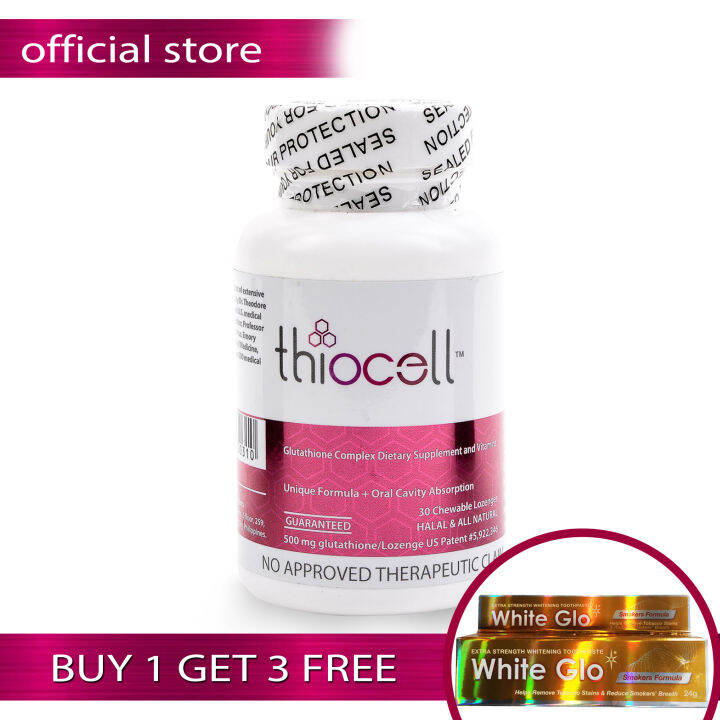 Thiocell Glutathione Lozenges with FREE (3) White Glo Smokers Formula ...