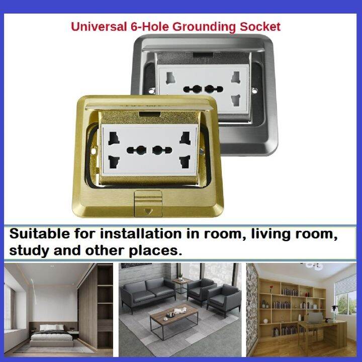 Universal Floor Socket Pop-up Hidden Ground Outlet Power Sockets 6 Prong Receptacle for Kitchen ...