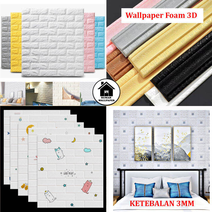 RW Wallpaper 3D Foam Batik Sticker Warna Premium Wall Paper Karakter ...