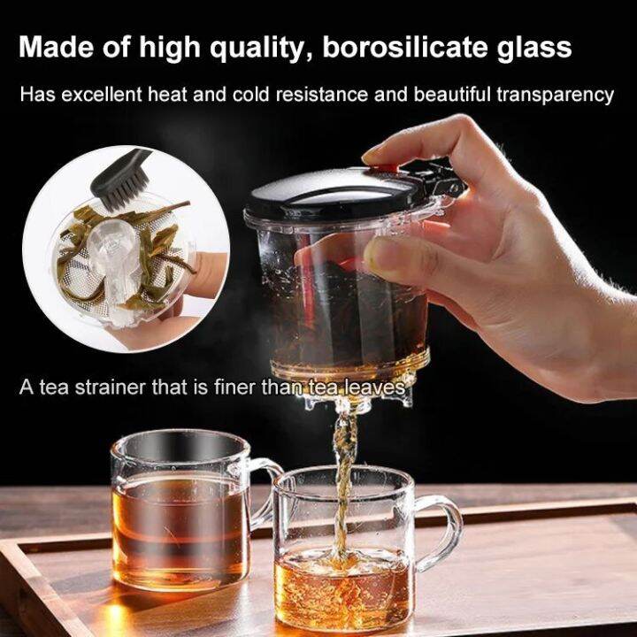 High temperature resistant thickened glass tea set one key tea filter ...