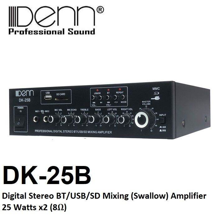 Denn DK-25B Digital Stereo BT/USB/SD Mixing (Swallow) Amplifier - 25 Watts x2 (8Ω) | Lazada
