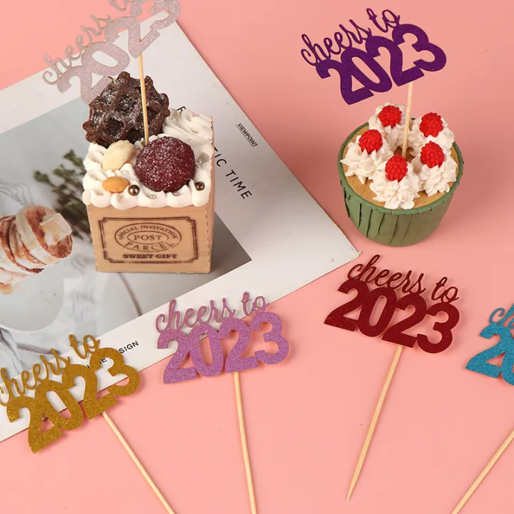 fucun 12Pcs 2023 Cake Topper New Year Party Decoration Supplies Xmas ...