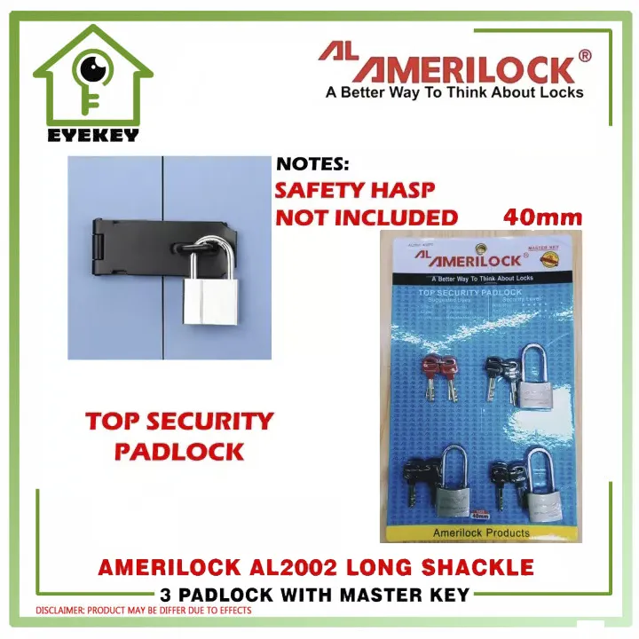 Amerilock AL 2002 40mm Long Shackle 3 padlocks with Master Key | Lazada PH