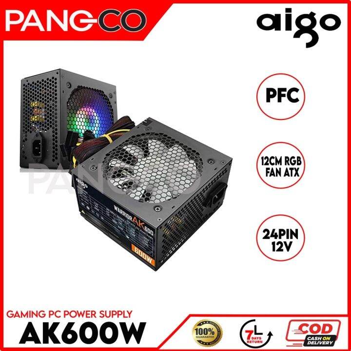 Aigo Warrior AK600 Max 600W Power Supply Silent 12cm RGB Fan ATX 24pin 12V POWER SUPPLY | Lazada PH