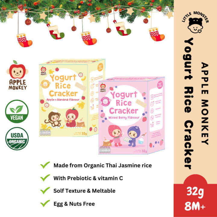 Apple Monkey Yogurt Rice Cracker 32g (8M+) Baby Snack Mixed Berry Apple ...