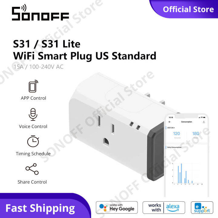 SONOFF S31/S31 LITE WiFi Smart Plug Compact Design Smart Plug with Energy Monitoring Wireless US ...
