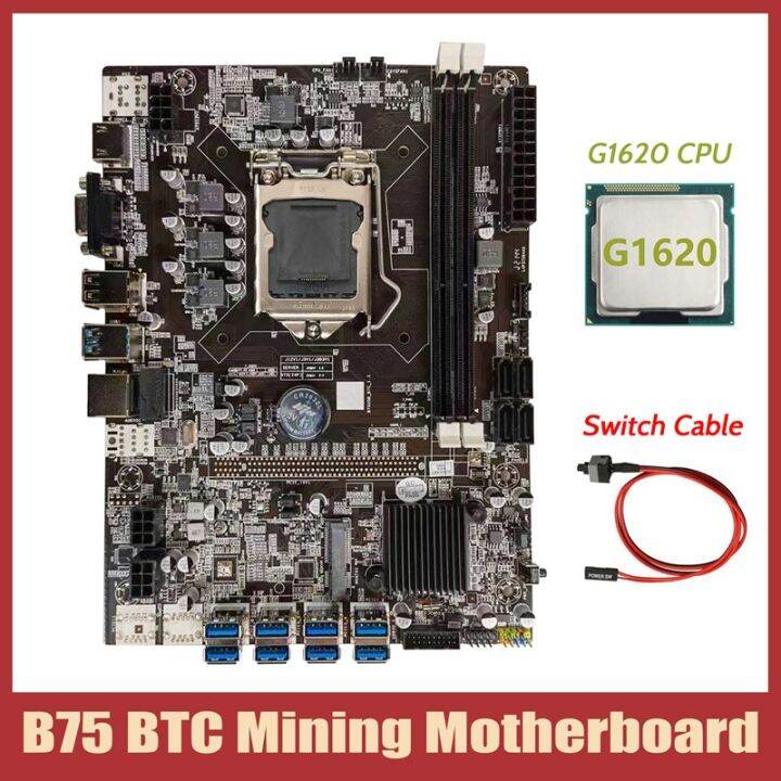 B75 BTC Mining Motherboard+G1620 CPU+Switch Cable LGA1155 8XPCIE USB ...