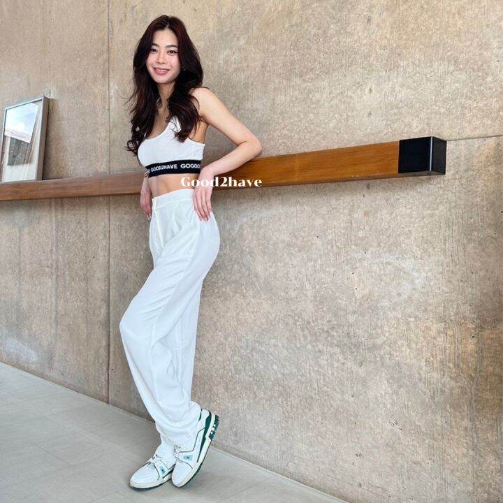 GH 004: (SLEEK PANTS) กางเกงเอวสูงสีขาว | Lazada.co.th