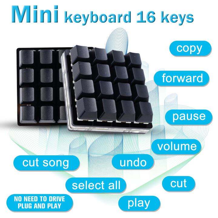 16-key Black Keypad, Mechanical Keyboard, Custom Shortcuts, Macros, Programmable Clicks ...