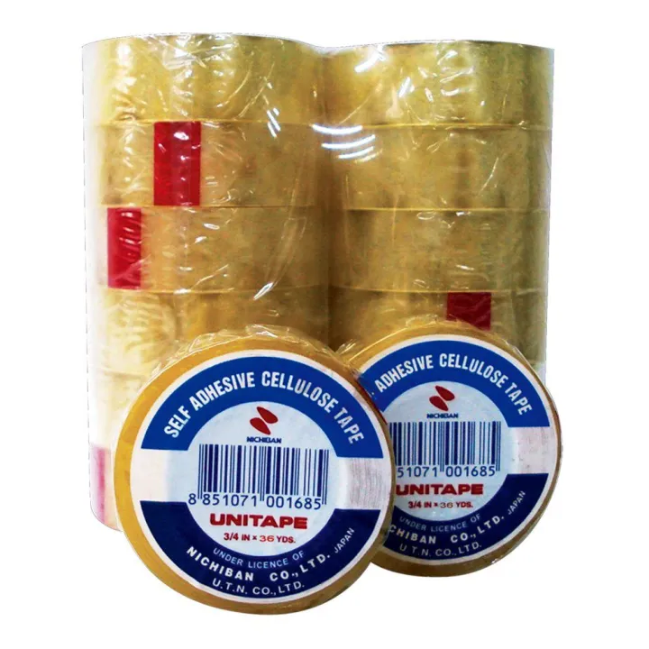 พร้อมจัดส่ง ยูนิเทป เทปใสเซลลูโลส กาวยาง แกนเล็ก แพ็ค 12 ม้วน UNITAPE ...