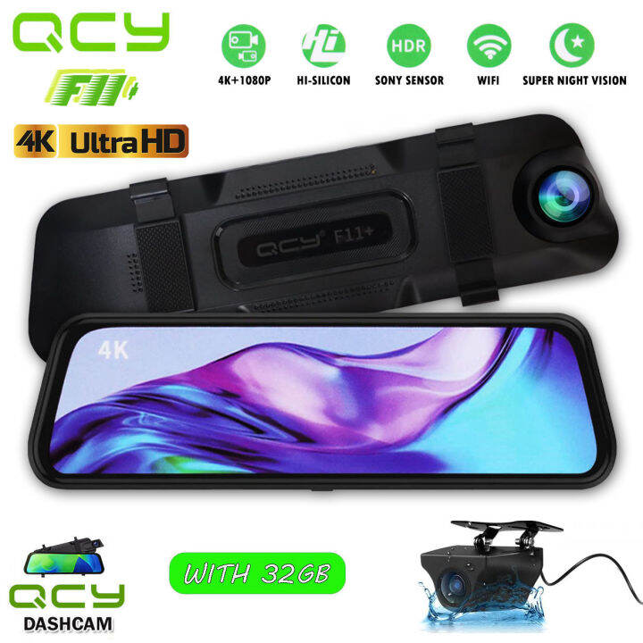 QCY F11+ FHD WIFI 4K Car DVR Camera 9.66 Inch Streaming Rear View ...