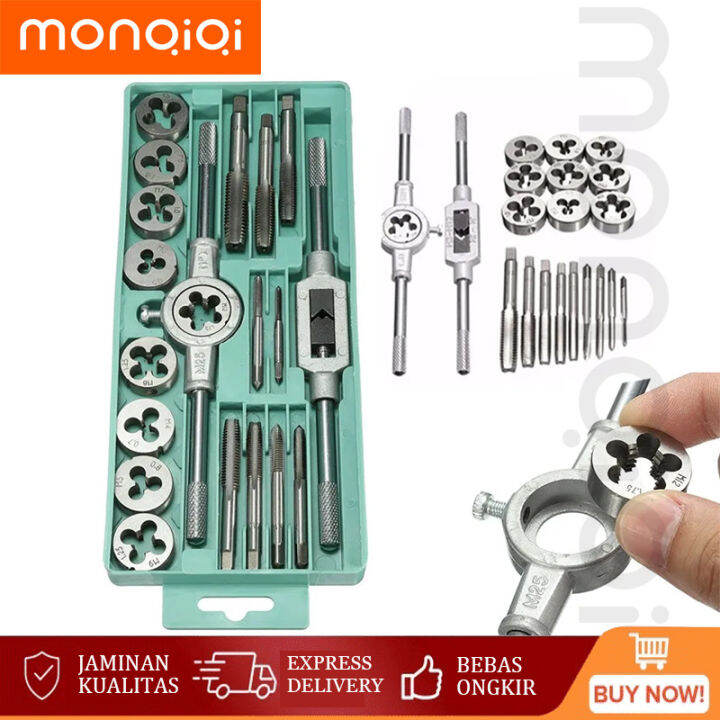 Monqiqi Hand Tap and Die 8/12/20 Pcs Set Alat Snai Dan Tap Ulir Dart ...