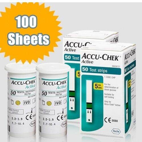 ACCU CHEK Active 100 Sheets Test Strips Diabetic Blood Glucose Check ...