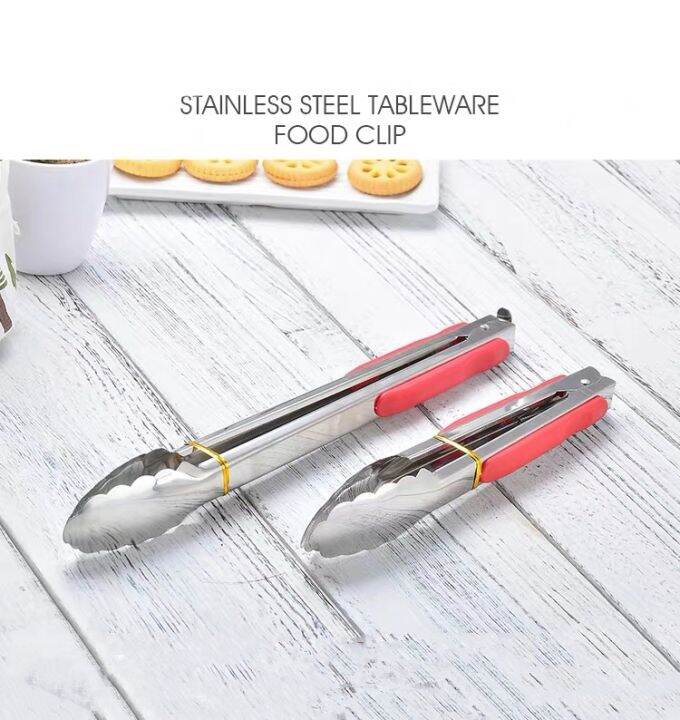 Stainless Steel Red BBQ Tongs Kitchen Cook Tool Convenient Practical ...