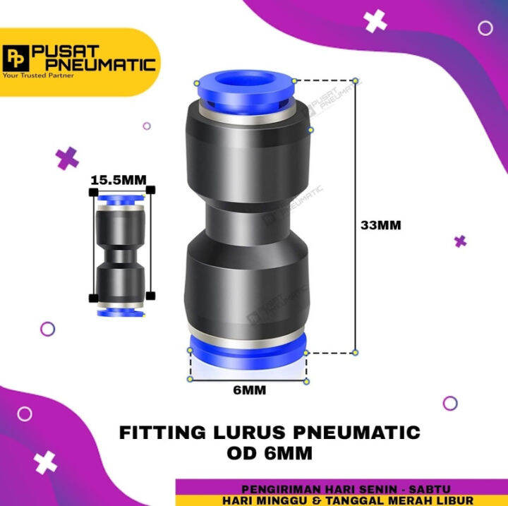 PU 6 Nepel Angin Fitting Pneumatic Lurus Selang ke Selang 6mm MPU 6 ...
