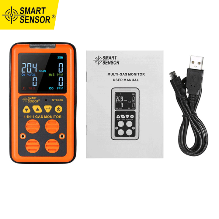 SMART SENSOR 4 in 1 Gas Detector H2S and CO Monitor Industrial Digital Handheld Toxic Gas Carbon ...