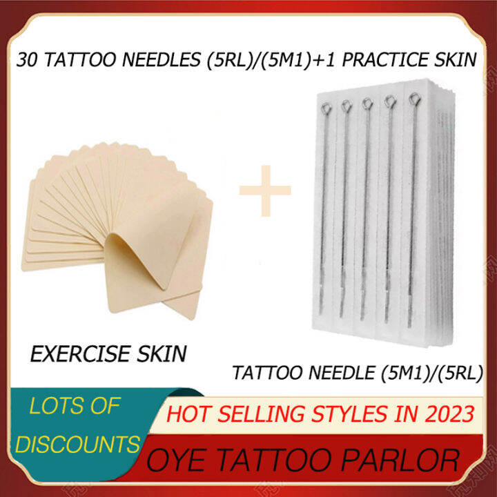 Tattoo Machine 1 Practice Skins+30 Tattoo Needles (5M1)/（5RL） Tattoo ...
