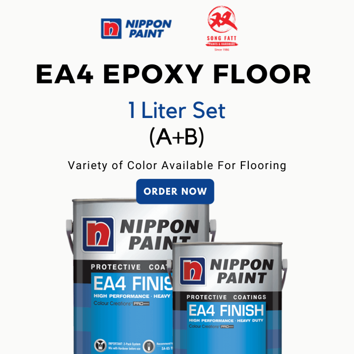 Nippon EA4 EPOXY Flooring (WHITE/COLOUR) 1L set A+B Solvent Cat Lantai ...