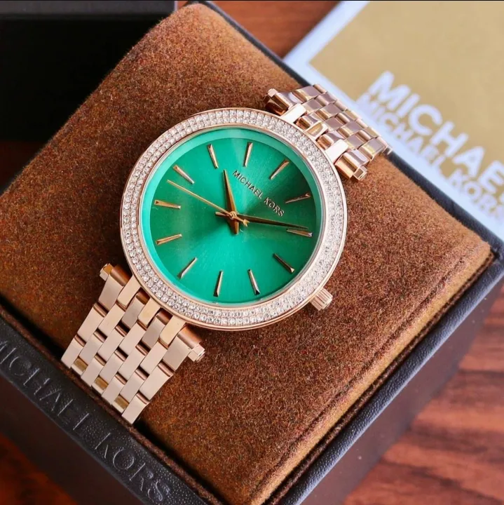 Authentic Michael Kors Darci Green Dial Ladies Rose Gold Tone Watch ...
