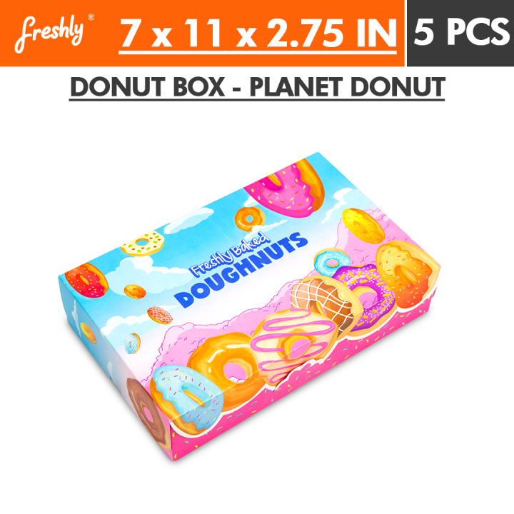 Donut Box by 6's - 7 x 11 x 2.5 inches - 5 pcs - "PLANET DONUTS ...