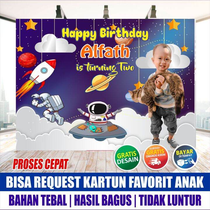 Cetak Spanduk ultah anak tema astronot / banner ulang tahun anak ...