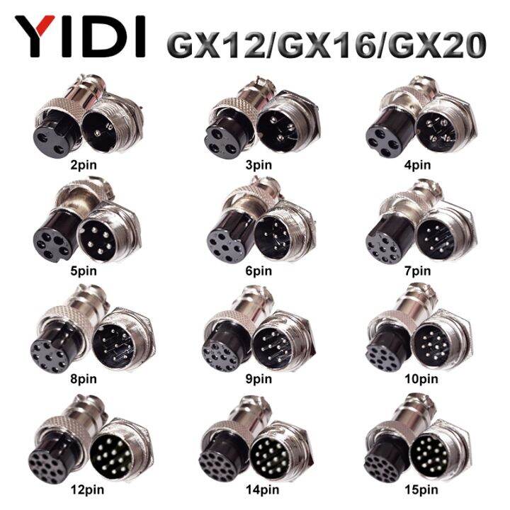 YIDI 5/10Set GX12 GX16 GX20 2 3 4 5 6 7 8 9 10 12 14 15 Pin Male Female ...