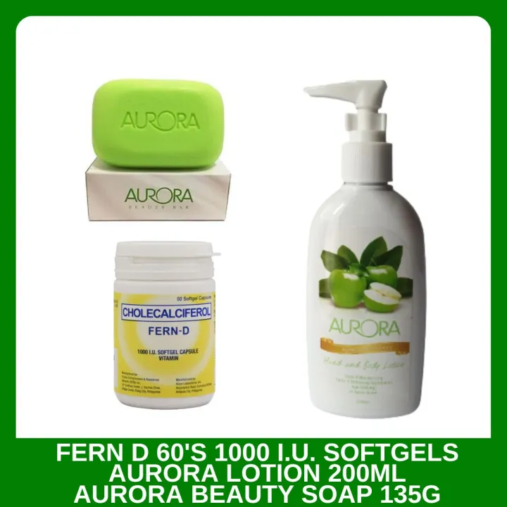 Fern D 60's 1000 I.U. softgels + Aurora Soap 135g + Aurora Lotion 200ml ...