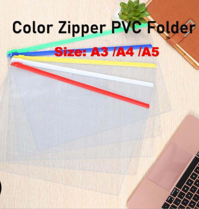 PVC Plastic File Folder Transparent Folder come with Color Zipper A5/A4 ...