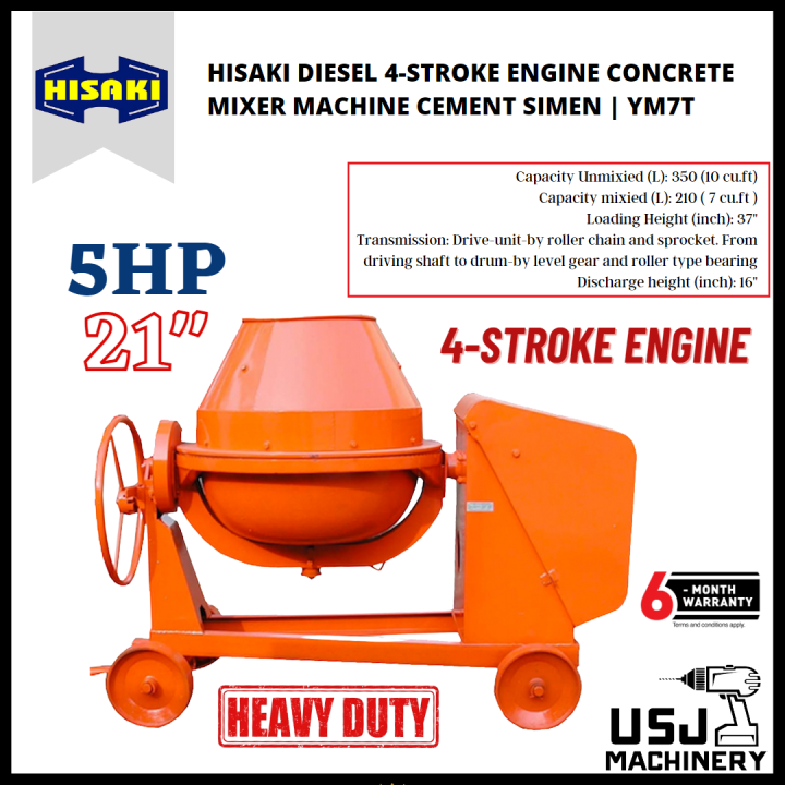 HISAKI 7T Concrete Mixer YM7T Diesel 4-Stroke Engine Quality Machine Cement | 6 Months Warranty ...