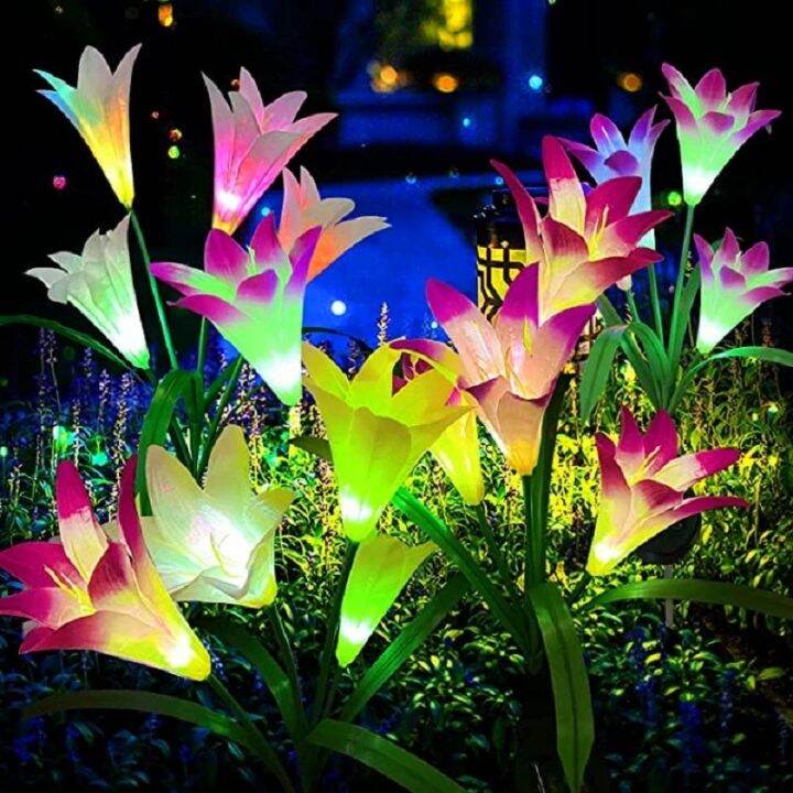Outdoor LED Solar Power Lily Flower Stake Lights Garden Path Luminous ...