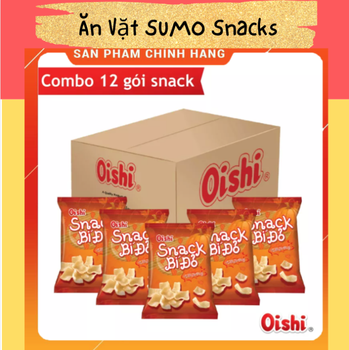 Combo 12 gói Bim Bim Oishi Snack Bí Đỏ Vị Bò Nướng (75g/gói)-Ăn Vặt Sumo Snack | Lazada.vn
