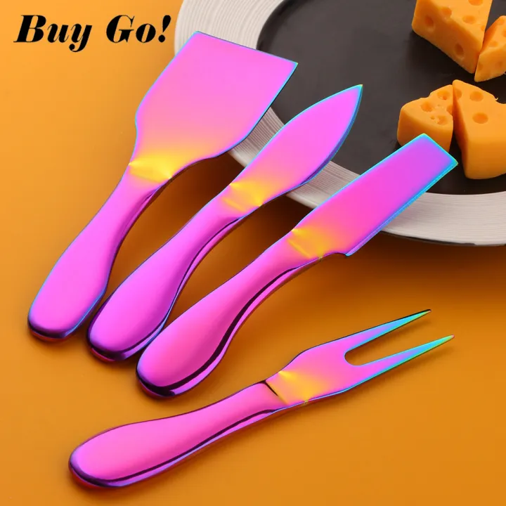 4ชิ้นเซ็ตชุดมีดชีสสแตนเลสเนย S Preader ชีสเครื่องตัดเครื่องตัดส้อมชุด ...