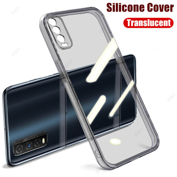 เคสซิลิโคนใสนิ่มสำหรับ Vivo Y20 2021 V2043สีดำกึ่งโปร่งใสมีความยืดหยุ่น ...