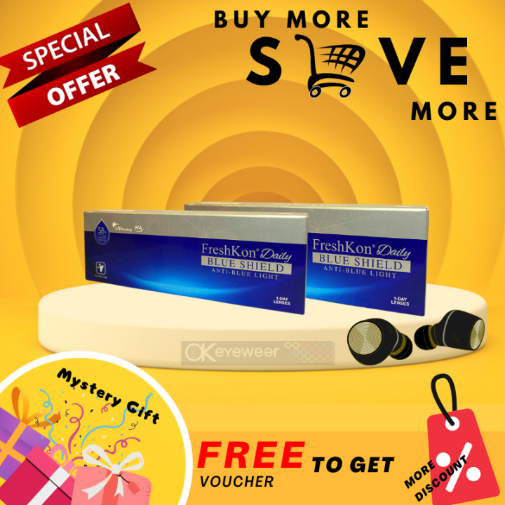 Freshkon Daily Blue Shield Anti Blue-Light Clear Contact Lenses (10 ...