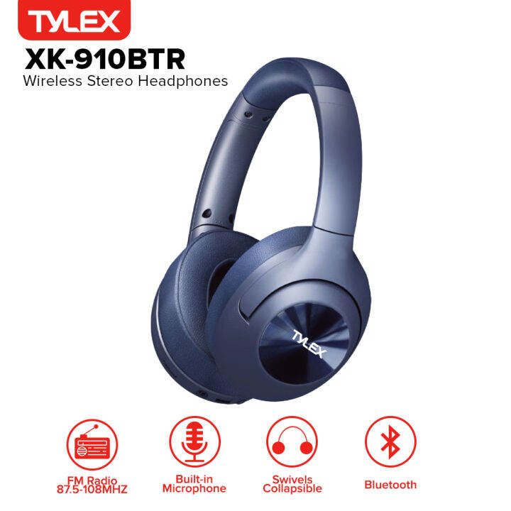 TYLEX XK-910BTR Wireless Stereo Headphones with Built-in Microphone FM ...