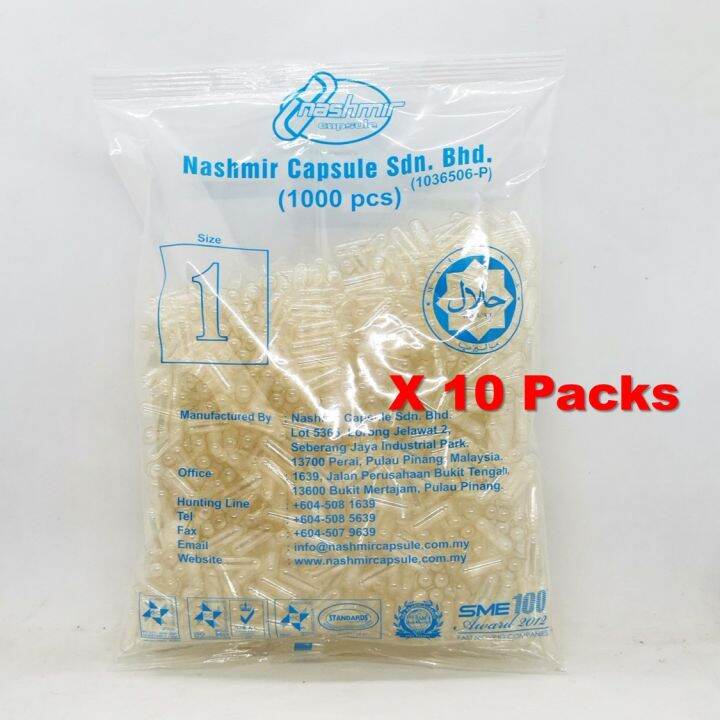 Nashmir Kapsul Kosong HALAL Size 1 (1000pcs x 10 Packets) / Gelatin ...