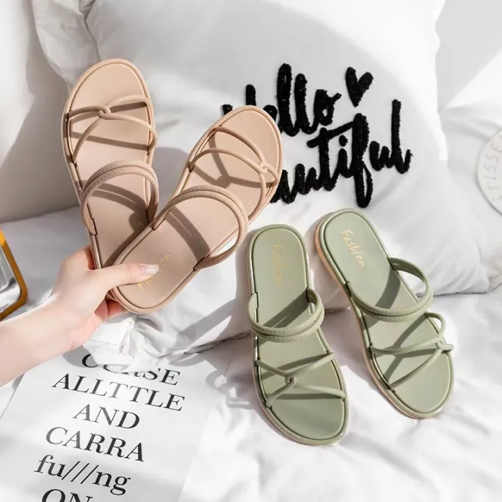 KAEVE」2022 summer ins korean slip on smiple design flat sandals for ...