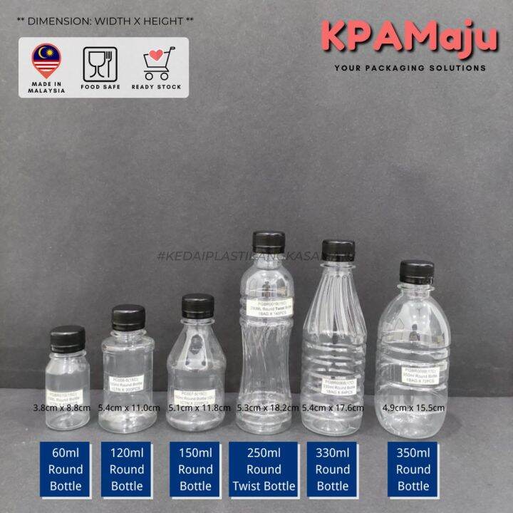 Botol Plastik + Black Cap (60ml, 120ml, 150ml, 250ml, 330ml, 350ml ...