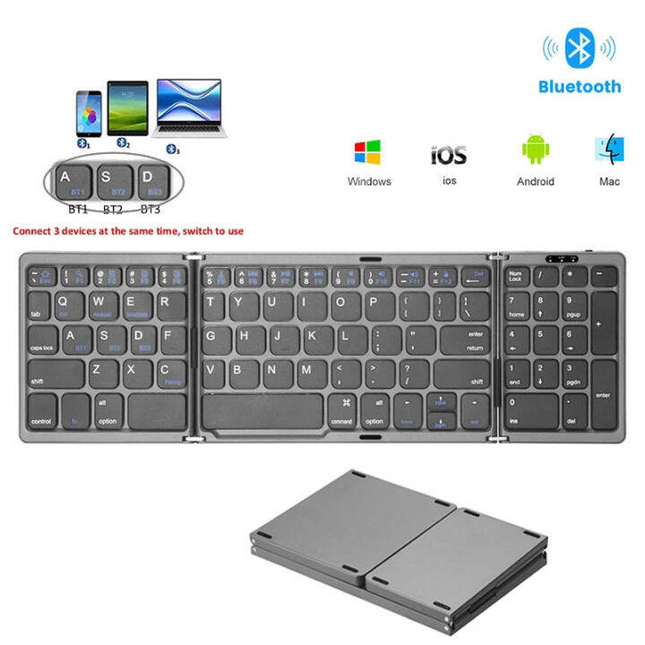 Mini Three Folding Bluetooth Keyboard Mobile Phone Tablet Keyboard with ...