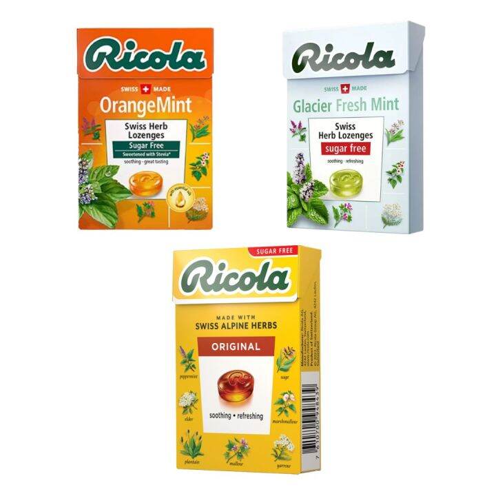 ลูกอมสุมนไพร RICOLA Swiss Herbal Candy Assortment - Orange Mint, Glacier Fresh Mint, Original ...
