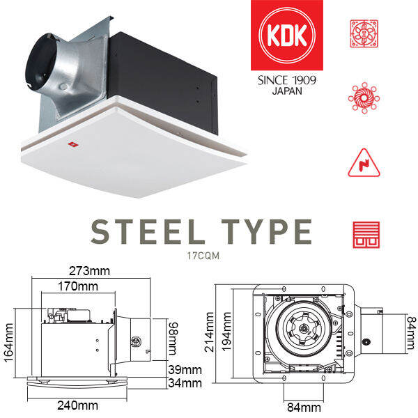 KDK 17CQM / 24CQM | Ceiling Mount Ventilating Fan Steel Type | Ceiling Exhaust Fan Steel Type ...