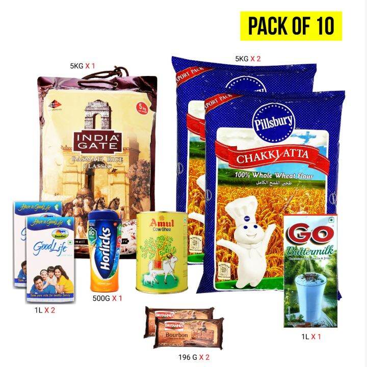 Indiagate Classic Basmati Rice 5KG, Pillsbury Chakki Atta 5kgX2, AMUL ...