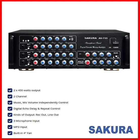 SAKURA AV-733 POWER MIXING KARAOKE AMPLIFIER 450WATTS X 2 900WATTS ...