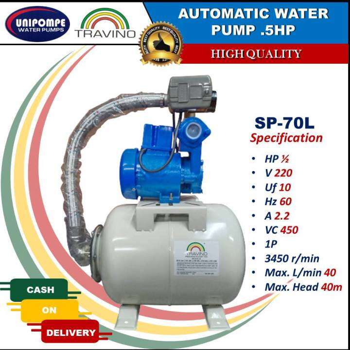 UNIPOMPE Self Priming Water Pump 1/2 HP with TRAVINO 20L Bladder Tank ...