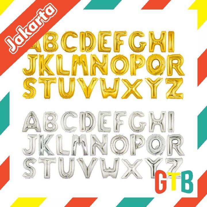 GTB Balon Huruf Angka 40cm Satuan / Balon Alphabet A-Z Balon Silver ...