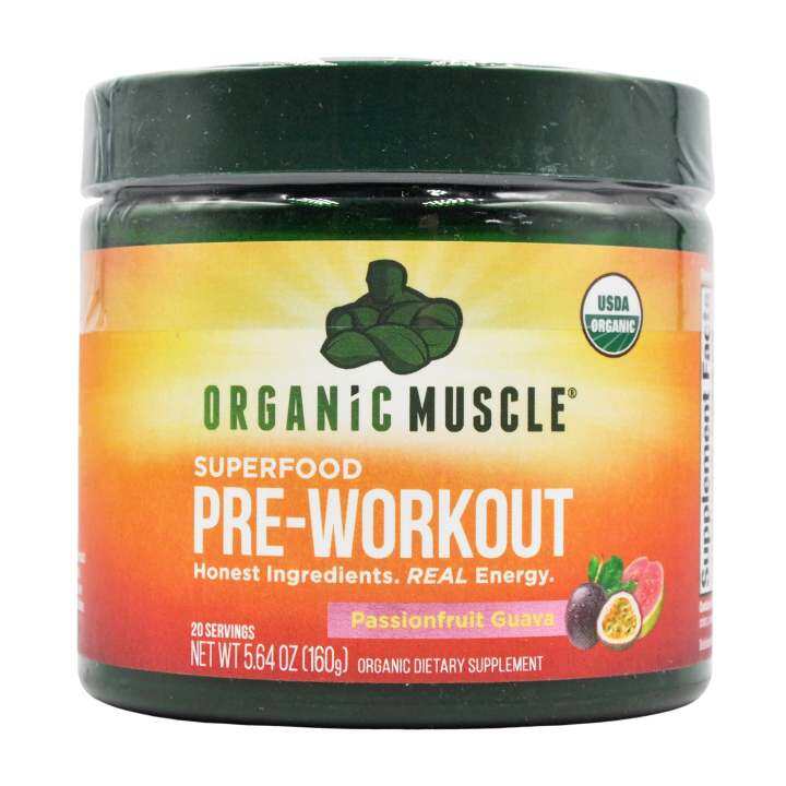 Organic Muscle Superfood Pre-Workout Powder - Passionfruit Guava (160g ...