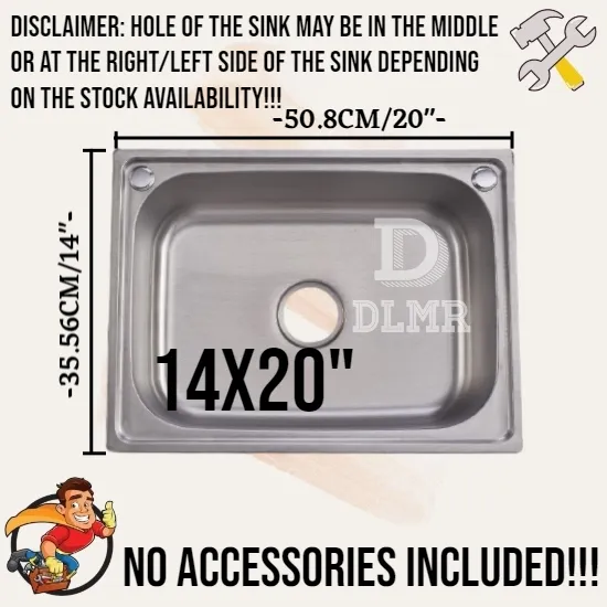 14x20 Stainless SUS304 Kitchen Sink Single Trough Household Dishwashing ...